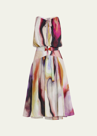 Silvia Tcherassi Berta Iridescent Marble Belted Midi Dress | ModeSens