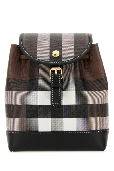Burberry Micro Check Leather Backpack In Dark Birch Brown | ModeSens