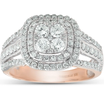 Pompeii3 1 1/10 Ct Diamond Cushion Halo Multi Row Engagement Ring Wedding Set Rose Gold | ModeSens