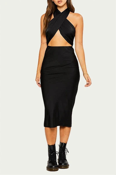 Pretty Garbage Open-back Crossed Satin Midi Dress In Black | ModeSens