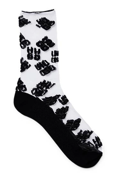 Hugo Quarter-length Transparent Socks With Stacked Logos In White ...