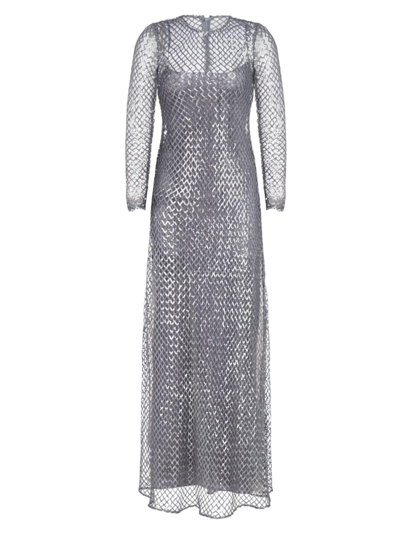 Halston Kirsten Long-sleeve Sequin Net Gown In Gunmetal | ModeSens