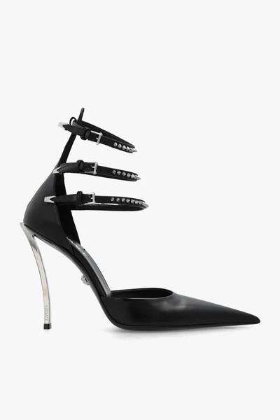 Versace Black Spiked Pin-point Heels In New | ModeSens