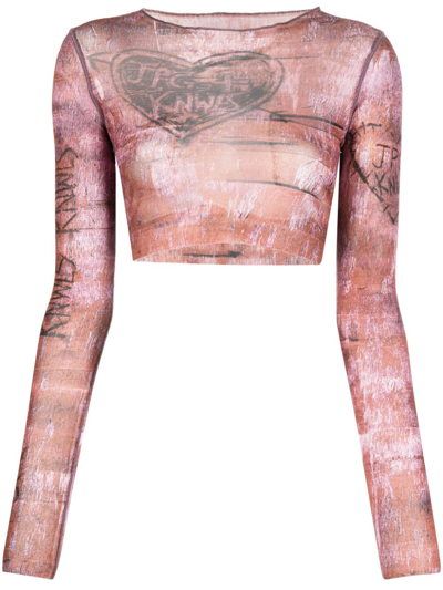 Jean Paul Gaultier X Knwls Graphic-print Cropped Top In Brown | ModeSens