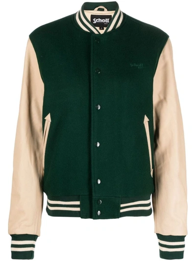 Schott Logo-embroidered Varsity Jacket In Green | ModeSens