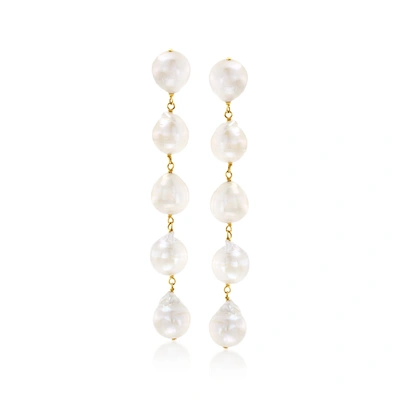 Ross-simons 10-11mm Cultured Baroque Pearl Linear Drop Earrings In 14kt Yellow Gold | ModeSens