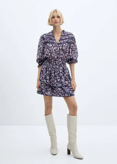 Mango Floral Ruffled Dress Purple | ModeSens