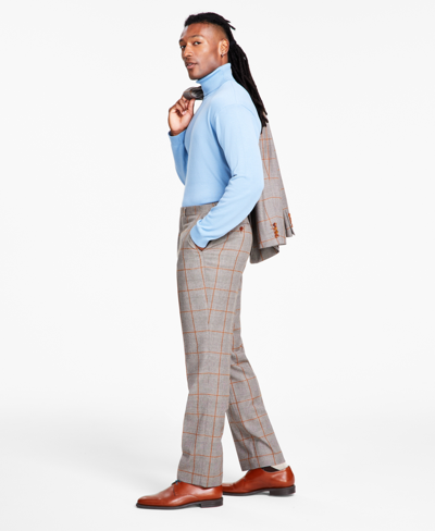 Tayion Collection Men's Classic-fit Brown & Gray Plaid Suit Separates ...