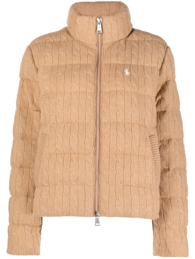 Polo Ralph Lauren Brown Cable Knit Puffer Jacket | ModeSens