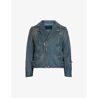 Allsaints Mens Jade Blue Jade Zip-embellished Leather Biker Jacket ...