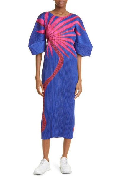 Issey Miyake Pleated Ice Desert Midi Dress In Blue | ModeSens