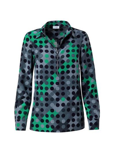 Akris Punto Women's Quarter-zip Dot-print Silk Blouse In Neutral | ModeSens