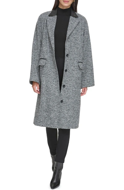 Dkny Faux Leather Trim Coat In Black Multi | ModeSens Dkny Faux Leather Trim Coat In Black Multi | ModeSens