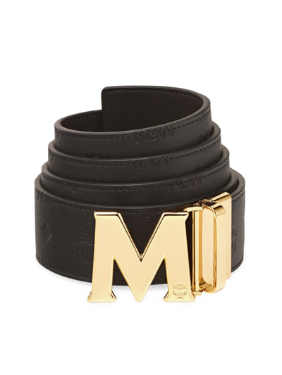 Mcm Claus M Reversible Belt 1.75" In Embossed Monogram Leather In Black ...