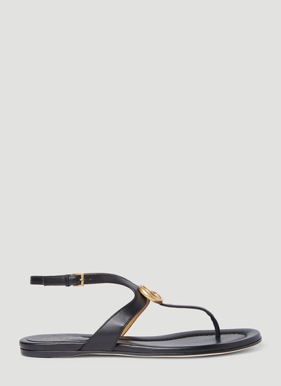 Gucci Double G Leather Thong Sandals In Black | ModeSens