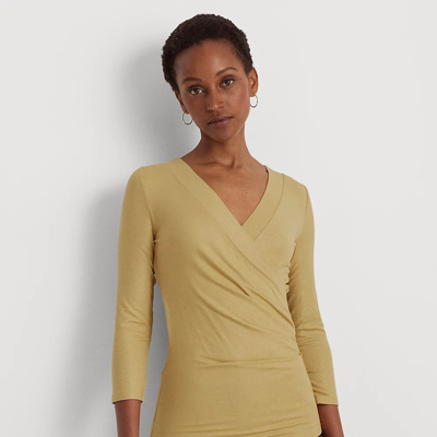 Lauren Ralph Lauren Metallic Jersey Surplice Top In Gold | ModeSens