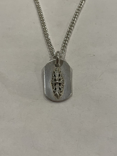 Pre-owned Chrome Hearts Raised Floral Cross Dog Tag Chain Necklace 925 ...