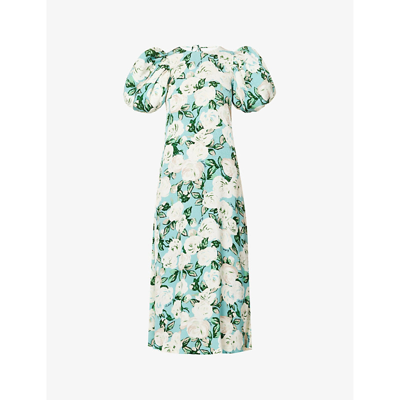 Rotate Birger Christensen Womens Dusty Turquoise Comb Floral-print Puff ...