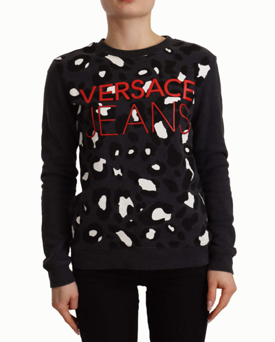 Versace Jeans Black Cotton Leopard Long Sleeves Pullover Sweater | ModeSens