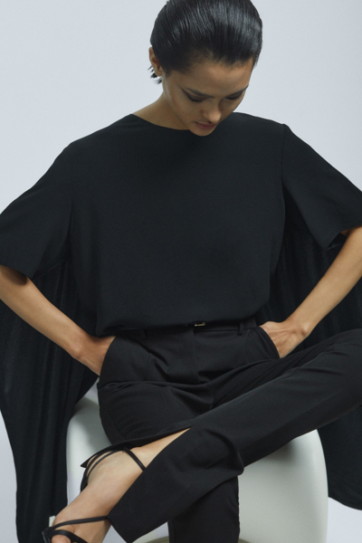 Reiss Black Satin Cape Style Top | ModeSens