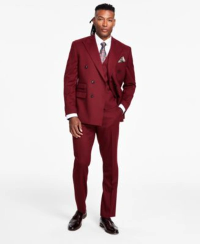 Tayion Collection Mens Classic Fit Wool Suit In Burgundy | ModeSens