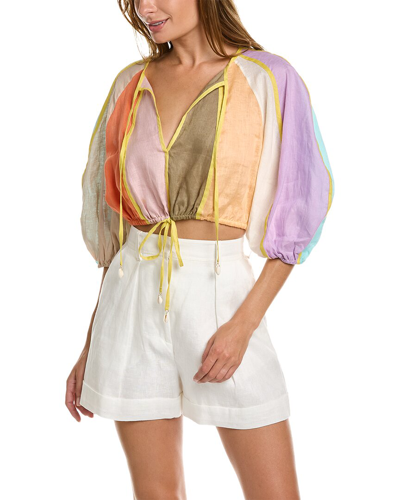 Zimmermann Lola Cropped Linen Top In Yellow | ModeSens