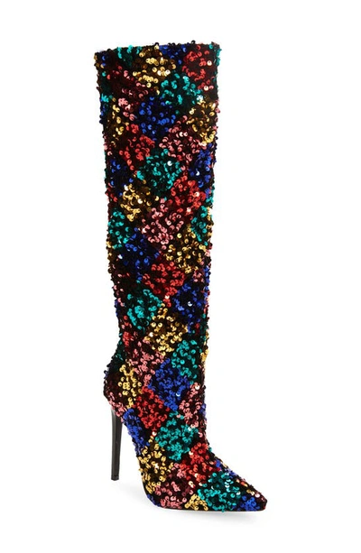 Azalea Wang Jimena Sequin Stiletto Boot In Multi Metallic | ModeSens
