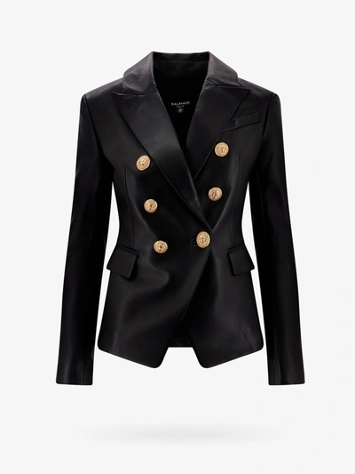 Balmain Double-breasted Leather Jacket In Black | ModeSens