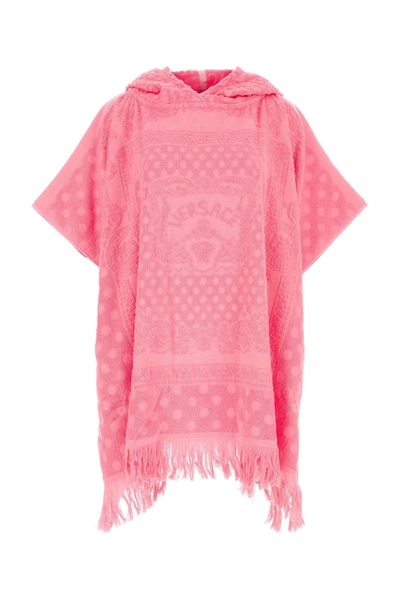 Versace Jacquard-logo Hooded Poncho In Pink | ModeSens
