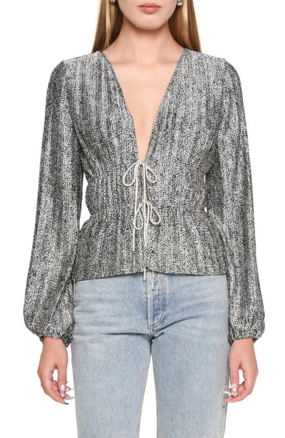 Wayf Payton Plunge Neck Plissé Top In Black Allover | ModeSens