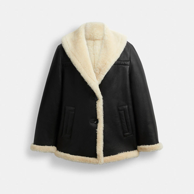 Coach Shawl Collar Shearling Coat In Black | ModeSens
