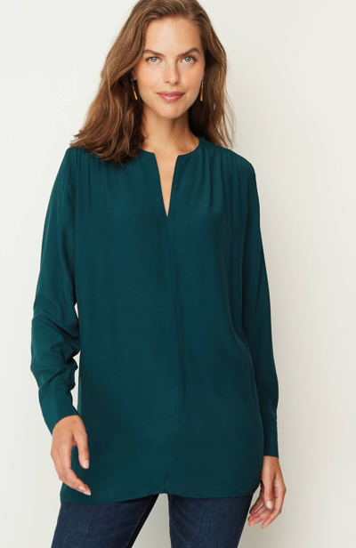 Jjill J.jill Smocked Split-neck Tunic In Prussian Blue | ModeSens