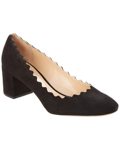 Chloé Women's Lauren Scalloped Block Heel Pumps In Black | ModeSens