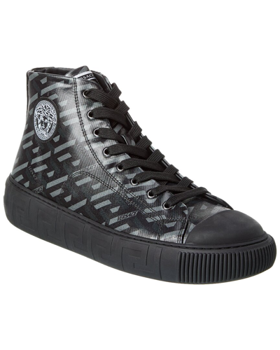 Versace La Greca Coated Canvas High-top Sneaker In Grey | ModeSens