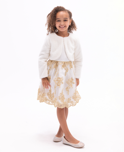 Rare Editions Kids' Big Girls Embroidered Social Dress And Faux Fur ...