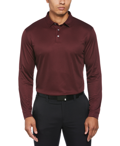 Pga Tour Men's Mini Jacquard Long Sleeve Golf Polo Shirt In Maroon ...