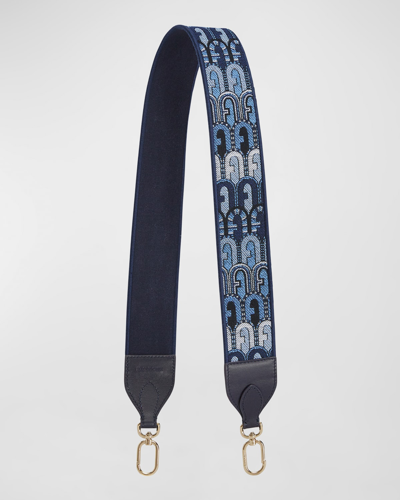 Furla Fiona Arch Logo Recycled Jacquard Shoulder Strap In Toni Blu ...