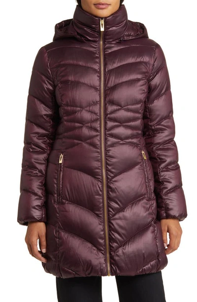 Via Spiga Quilted Puffer Jacket With Removable Hood In Burgundy | ModeSens