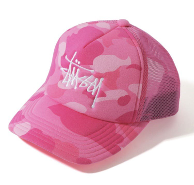 Pre-owned Bape X Stussy 2022 Ss Bape × Stussy Trucker Cap Pink Camo ...
