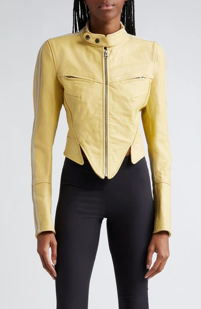 Knwls Yellow Claw Leather Jacket In Distressed Yellow | ModeSens
