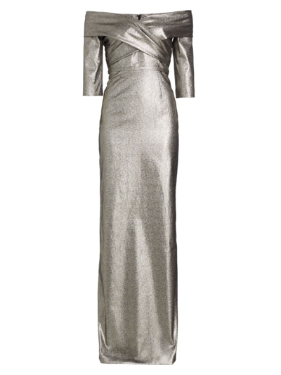 Teri Jon Women's Metallic Off-the-shoulder Column Gown In Metallic Gold ...