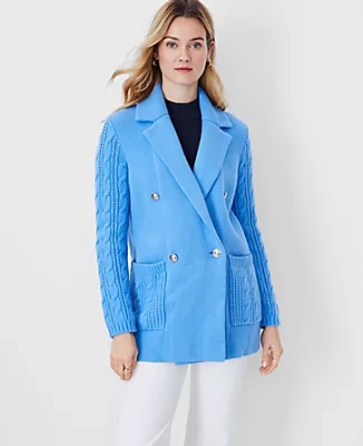 Ann Taylor Cable Double Breasted Coatigan In Pure Azure | ModeSens