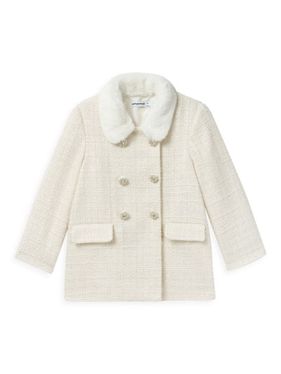 Self-portrait Kids' Tweed Double-breasted Coat In Cream | ModeSens