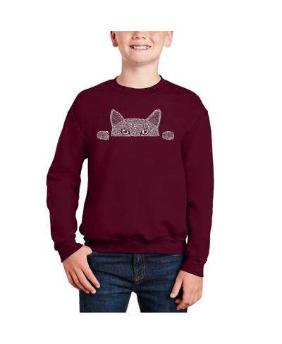 La Pop Art Kids' Peeking Cat In Maroon | ModeSens