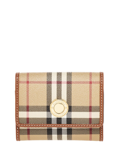 Burberry Check & Leather Small Folding Wallet In Beige | ModeSens