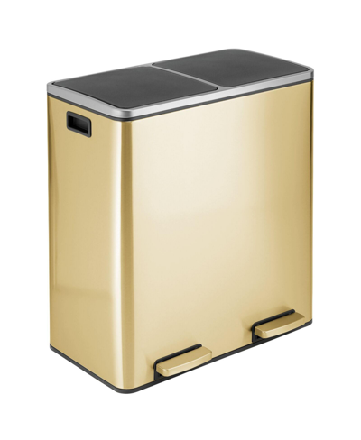 Mdesign Metal Steel 60l Dual Compartment Step Trash Can In Soft Brass ...