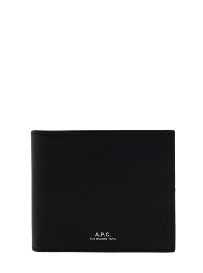 Apc Ally Black Bi-fold Wallet With Embossed Logo In Leather Man | ModeSens