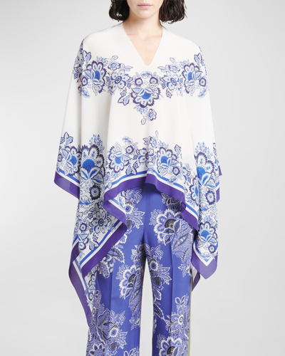 Etro Engineer Bandana Floral-print Silk Poncho In Print On White Ba ...