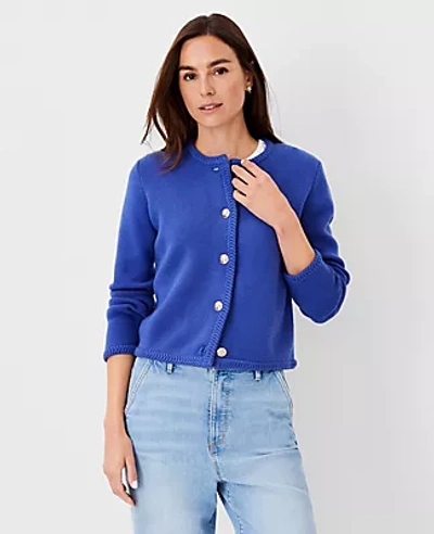Ann Taylor Braided Trim Sweater Jacket In Azurine Blue | ModeSens