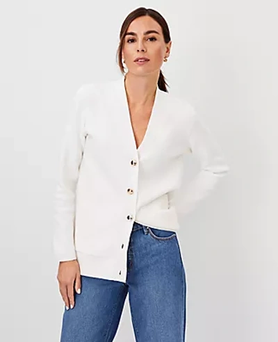 Ann Taylor Tailored Boyfriend Cardigan In Winter White | ModeSens